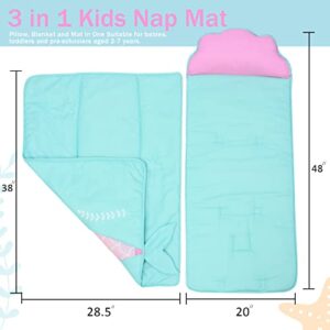 Cloele Toddler Nap Mat with Removable Pillow and Blanket - Pink Mermaids Toddler Sleeping Bag - 48 x 20 Rolled and Portable Kid's Sleeping Mat for Toddler Girls Preschool Daycare Travel Sleeping Bag