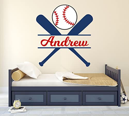 Baseball Wall Decals - Custom Name Decal - Wall Decor for Boys Room - Personalized Baseball Bat Wall Decal - Sport Wall Art Kids Bedroom Decor