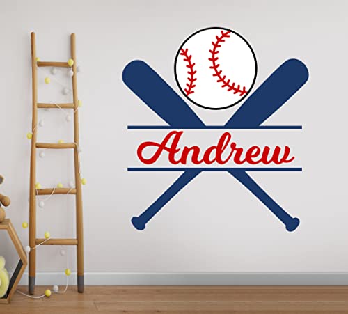 Baseball Wall Decals - Custom Name Decal - Wall Decor for Boys Room - Personalized Baseball Bat Wall Decal - Sport Wall Art Kids Bedroom Decor