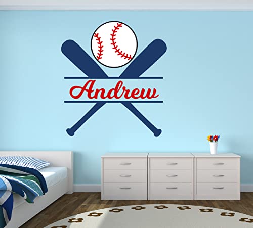 Baseball Wall Decals - Custom Name Decal - Wall Decor for Boys Room - Personalized Baseball Bat Wall Decal - Sport Wall Art Kids Bedroom Decor