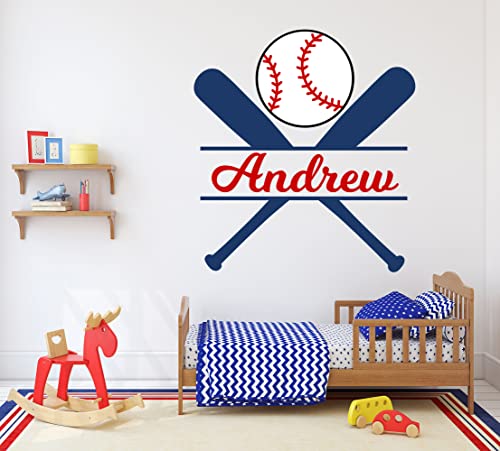 Baseball Wall Decals - Custom Name Decal - Wall Decor for Boys Room - Personalized Baseball Bat Wall Decal - Sport Wall Art Kids Bedroom Decor