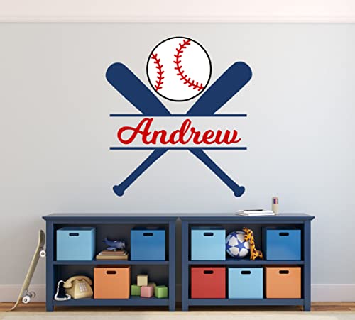 Baseball Wall Decals - Custom Name Decal - Wall Decor for Boys Room - Personalized Baseball Bat Wall Decal - Sport Wall Art Kids Bedroom Decor