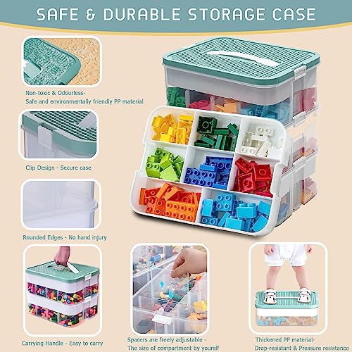 Cube Storage Organizer Bins for Lego Plastic Kids Child Toy Containers with Bricks Baseplate Lids Craft Box 3 Layers Stackable Adjustable Compartments for Building Blocks Puzzle Board Game Chest Book Case