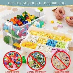 Cube Storage Organizer Bins for Lego Plastic Kids Child Toy Containers with Bricks Baseplate Lids Craft Box 3 Layers Stackable Adjustable Compartments for Building Blocks Puzzle Board Game Chest Book Case