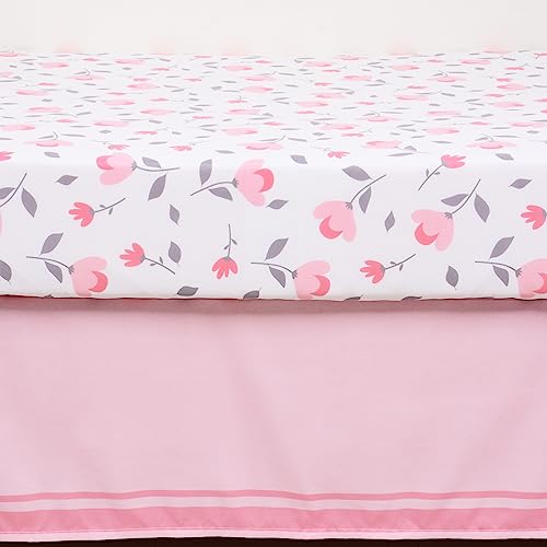 Cloele Elephant Crib Bedding Set for Girls - 3 Piece Standard Size Baby Bedding Set Includes Crib Comforter Fitted Sheet Crib Skirt - Pink Floral Nursery Bedding Set Baby Crib Set for Girls