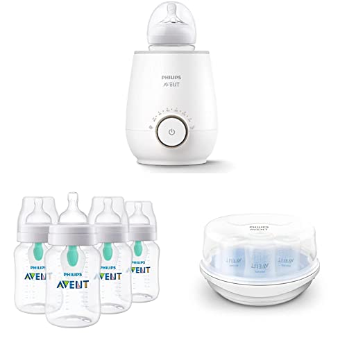 Philips Avent Fast Baby Bottle Warmer & Anti-Colic Baby Bottles & Microwave Steam Sterilizer for Baby Bottles, Pacifiers, SCF281/05