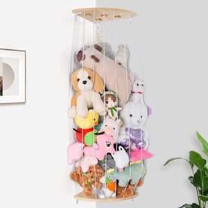 jtksfcl stuffed animal storage wood corner plush toys holder with star pattern, length adjustable hanging stuffed animal toy organizer shelf for nursery play room bedroom kid room