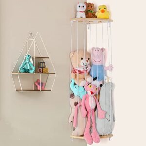 Jtksfcl Stuffed Animal Storage Wood Corner Plush Toys Holder with Star Pattern, Length Adjustable Hanging Stuffed Animal Toy Organizer Shelf for Nursery Play Room Bedroom Kid Room