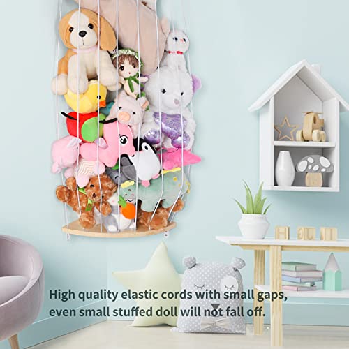 Jtksfcl Stuffed Animal Storage Wood Corner Plush Toys Holder with Star Pattern, Length Adjustable Hanging Stuffed Animal Toy Organizer Shelf for Nursery Play Room Bedroom Kid Room