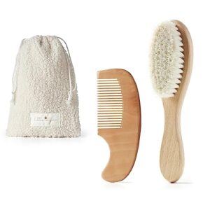 myzi baby hair brush set – soft baby brush set for newborns, baby comb and brush set girl and boy, toddler hair brush and toddler comb - baby gift set