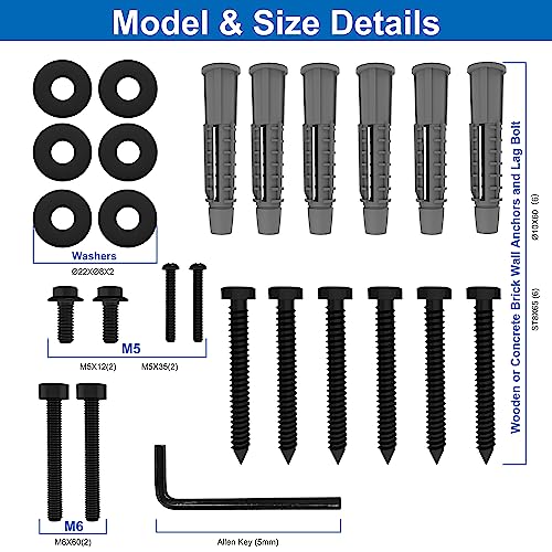 FORGING MOUNT Universal Wall Mounting Hardware Kits Screws Includes M5 M6 Screws, Washers, Allen Key, Lag Bolts and Concrete Wall Anchors, Compatible for Most Flat/Curved TV/Monitor Mount