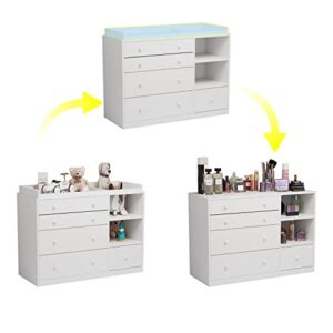 AIEGLE Nursery Dresser Baybe Dresser, White Bedroom Dresser with 5 Drawers & Storage Shelves, Wood Chest of Drawers Organizer for Nursery Bedroom (47.6" L x 19.7" W x 36.1" H)