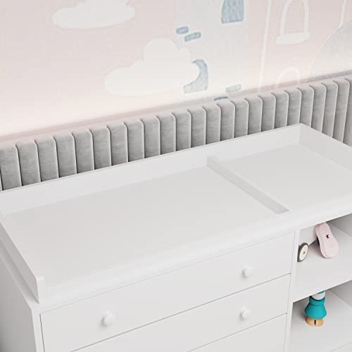 AIEGLE Nursery Dresser Baybe Dresser, White Bedroom Dresser with 5 Drawers & Storage Shelves, Wood Chest of Drawers Organizer for Nursery Bedroom (47.6" L x 19.7" W x 36.1" H)