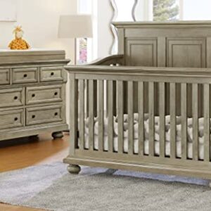 Merax Stone Gray 2 Pieces Furniture, Solid Wood Bedroom Set with 4-in-1 Convertible Crib Changing Topper, 1# Dresser+Bed