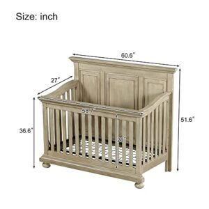 Merax Stone Gray 2 Pieces Furniture, Solid Wood Bedroom Set with 4-in-1 Convertible Crib Changing Topper, 1# Dresser+Bed