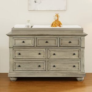 Merax Stone Gray 2 Pieces Furniture, Solid Wood Bedroom Set with 4-in-1 Convertible Crib Changing Topper, 1# Dresser+Bed