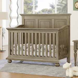 Merax Stone Gray 2 Pieces Furniture, Solid Wood Bedroom Set with 4-in-1 Convertible Crib Changing Topper, 1# Dresser+Bed