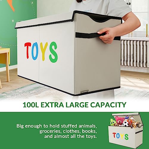 VICTORICH Toy Storage Chest, Collapsible Sturdy Storage Bins with Lids, Large Kids Toy Box Chest Storage Organizer for Nursery Room, Playroom, Closet, Home Organization(I-TBX-BEIGE)