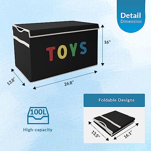 VICTORICH Toy Box Chest for Boys Girls, Kids Toy Box Storage Extra Large Toy Bin Organizers Baby Toy Baskets with Lid for Clothes, Blanket, Nursery, Playroom, Bedroom, Stuffed Animals, Black