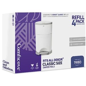 comficove classic diaper pail refills compatible with dekor classic diaper pails | 4 pack | extra thick diaper pail refill liners | fresh powder scent | easy to replace and dispose of diaper bag | odorless baby diapers disposal