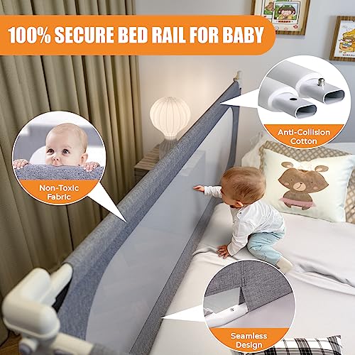 MagicFox Foldable Bed Rail for Toddlers - 32 Levels of Height Adjustment Specially Designed for Twin, Full, Queen, King Size - Quick Folding Installation Patent (78.7" * 30" (One Side))