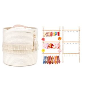 dahey hair bows organizer for girls and macrame decorative cotton rope storage basket boho nursery decor for baby girls room