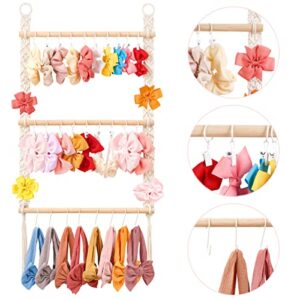 Dahey Hair Bows Organizer for Girls and Macrame Decorative Cotton Rope Storage Basket Boho Nursery Decor for Baby Girls Room