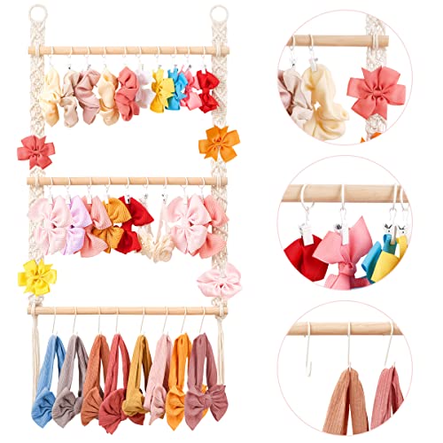 Dahey Hair Bows Organizer for Girls and Macrame Decorative Cotton Rope Storage Basket Boho Nursery Decor for Baby Girls Room