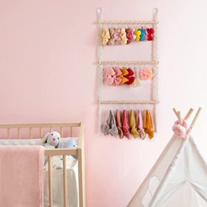 Dahey Hair Bows Organizer for Girls and Macrame Decorative Cotton Rope Storage Basket Boho Nursery Decor for Baby Girls Room