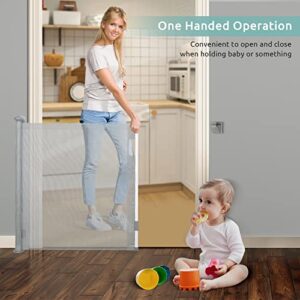 Retractable Safety Gate for Baby and Pets 34" Tall, Extends to 55" Wide，Mesh Child Gate for Stairs,Doorways, Hallways,Gray