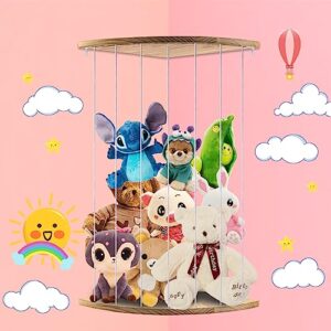 stuffed animal storage corner mounted wood soft toy shelf, hanging toy organizer, plush toys holder, length adjustable soft toy large storage organization for nursery play room bedroom kid room