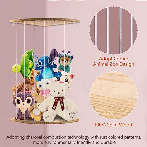 Stuffed Animal Storage Corner Mounted Wood Soft Toy Shelf, Hanging Toy Organizer, Plush Toys Holder, Length Adjustable Soft Toy Large Storage Organization for Nursery Play Room Bedroom Kid Room