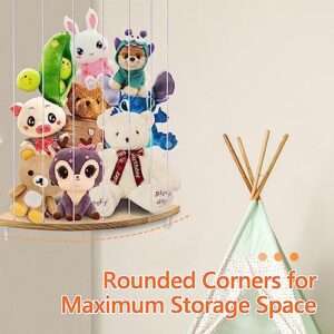 Stuffed Animal Storage Corner Mounted Wood Soft Toy Shelf, Hanging Toy Organizer, Plush Toys Holder, Length Adjustable Soft Toy Large Storage Organization for Nursery Play Room Bedroom Kid Room