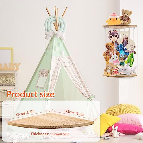 Stuffed Animal Storage Corner Mounted Wood Soft Toy Shelf, Hanging Toy Organizer, Plush Toys Holder, Length Adjustable Soft Toy Large Storage Organization for Nursery Play Room Bedroom Kid Room