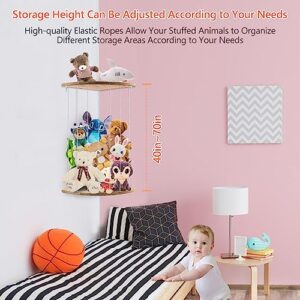 Stuffed Animal Storage Corner Mounted Wood Soft Toy Shelf, Hanging Toy Organizer, Plush Toys Holder, Length Adjustable Soft Toy Large Storage Organization for Nursery Play Room Bedroom Kid Room