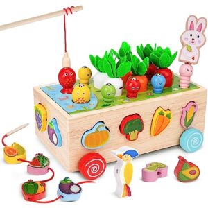 8-in-1 toddlers montessori wooden educational toys for baby boy girl 1 2 3 year old, shape sorting toys gifts for kids 2-4, preschool learning fine motor skills game carrot harvest game toys for 1-3