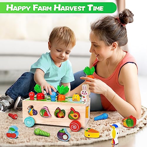 8-in-1 Toddlers Montessori Wooden Educational Toys for Baby Boy Girl 1 2 3 Year Old, Shape Sorting Toys Gifts for Kids 2-4, Preschool Learning Fine Motor Skills Game Carrot Harvest Game Toys for 1-3