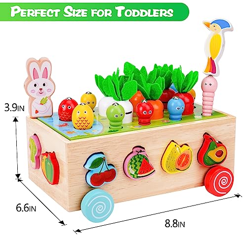 8-in-1 Toddlers Montessori Wooden Educational Toys for Baby Boy Girl 1 2 3 Year Old, Shape Sorting Toys Gifts for Kids 2-4, Preschool Learning Fine Motor Skills Game Carrot Harvest Game Toys for 1-3