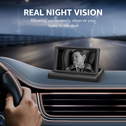 Grownsy Baby Car Camera, HD Display Baby Car Mirror with Night Vision Feature, 4.3 inch Baby Car Monitor with Wide Clear View, Baby Car Seat Mirror Camera Rear Facing to Observe Baby’s Every Move