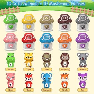 20PCS Farm Animal Toys Toddler Toys Age 1-2 2-4, Montessori Toys for 1 Year Old Finger Puppets and Mushroom Houses Learning Toys, Counting, Matching, Sorting & Stacking Toys, Baby Gifts for Girls Boys