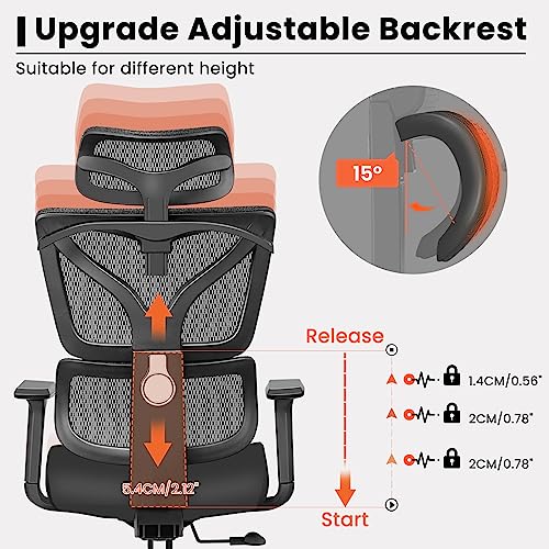 Razzor Office Chair Ergonomic Computer Desk Chair Upgrade Adjustable Lumbar Support, Breathable Mesh Gaming Chair with 3D Arms and Headrest Swivel High Back Executive Chairs