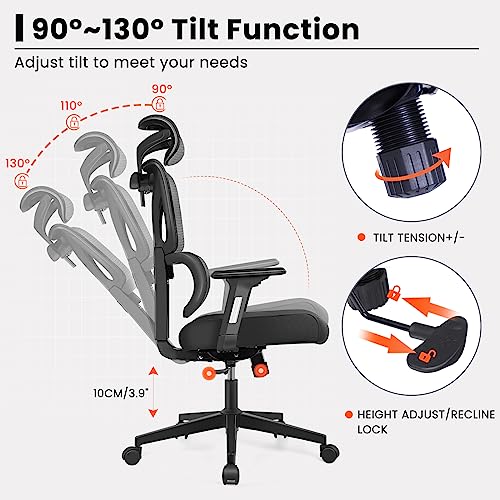 Razzor Office Chair Ergonomic Computer Desk Chair Upgrade Adjustable Lumbar Support, Breathable Mesh Gaming Chair with 3D Arms and Headrest Swivel High Back Executive Chairs