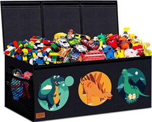 toy chest for boys,kids toy storage bins,toy box for boys,collapsible toy organizers with lid handles,removable divider,large storage containers for playroom,bedroom,nursery,dinosaur pattern (black)