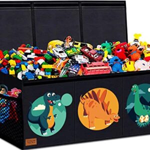 Toy Chest for Boys,Kids Toy Storage Bins,Toy Box for Boys,Collapsible toy organizers with Lid Handles,Removable Divider,Large Storage Containers for Playroom,Bedroom,Nursery,Dinosaur Pattern (black)