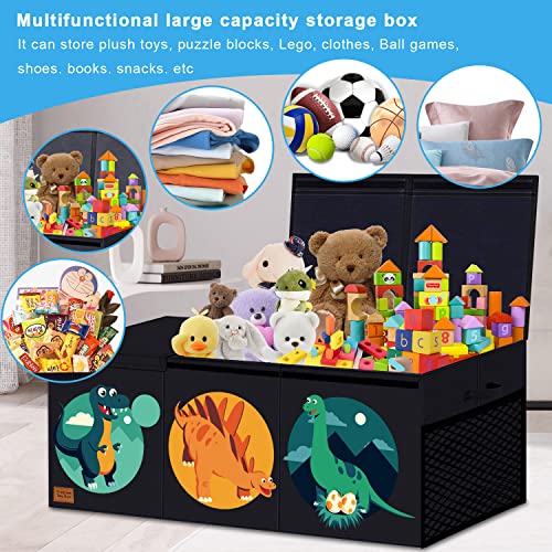 Toy Chest for Boys,Kids Toy Storage Bins,Toy Box for Boys,Collapsible toy organizers with Lid Handles,Removable Divider,Large Storage Containers for Playroom,Bedroom,Nursery,Dinosaur Pattern (black)