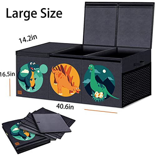 Toy Chest for Boys,Kids Toy Storage Bins,Toy Box for Boys,Collapsible toy organizers with Lid Handles,Removable Divider,Large Storage Containers for Playroom,Bedroom,Nursery,Dinosaur Pattern (black)