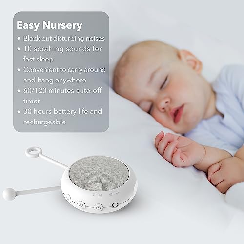 White Noise Machine for Baby with Night Light | Portable Sleep Sound Machine with 10 Soothing Sounds, Soft Amber Light, Auto-Off Timer, Volume Control