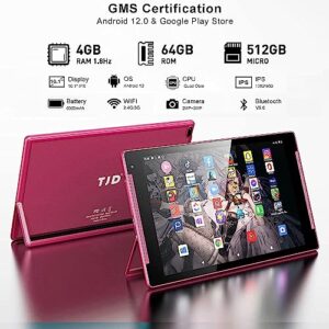 Android 12 Tablet 10 inch Tablets, 64GB ROM 512GB Expand Tablet pc, Quad Core Processor, HD IPS Screen, 8MP Dual Camera, Wi-Fi 6, G+G, Bluetooth5.0,6000mAh Battery Google GMS Stand Tablet (WineRed)