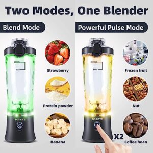 Portable Blender, BOSICTE Personal Size Blender for Shakes and Smoothies with 6 Blades, 20 Oz Mini Blender Cup with Travel Lid and USB Rechargeable for Office, Gym, Kitchen (Black)