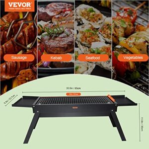 VEVOR 23 inch Portable Charcoal Grill, Flat Top Propane Gas Grills, Compact Foldable Grill, Heavy Duty Steel BBQ Grill, Mini Smoker for Travel, Outdoor Cooking, Barbecue Camping, Picnic, Patio Black